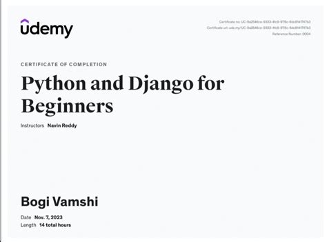 Bogi Vamshi On Linkedin Udemy Python Django Beginners