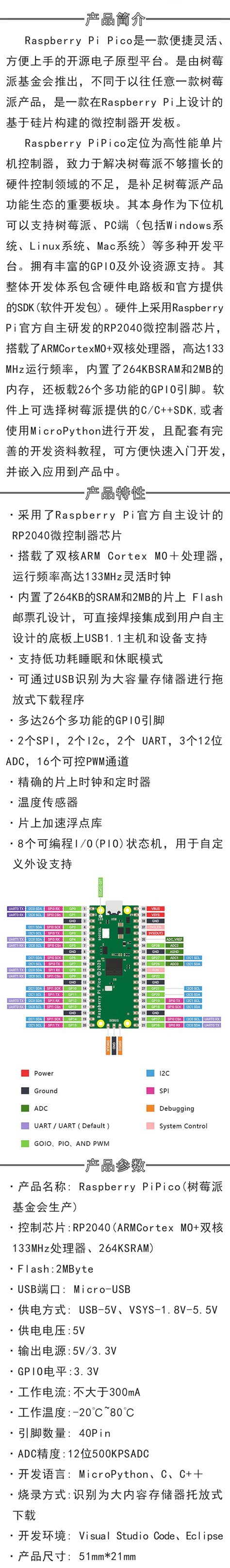 树莓派pico开发板raspberry Pi Pico双核rp2040支持mciro Python 阿里巴巴