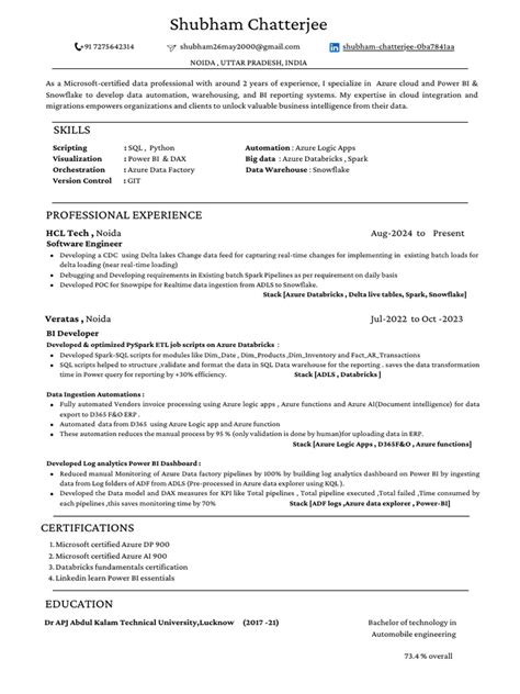 Shubhamchatterjee Dataengineer Pdf Microsoft Azure Data Management