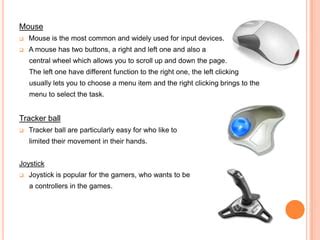 Input Output Devices PPTX Computer Peripherals Computing