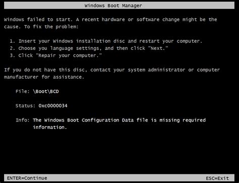 Fix Boot Error 0xc0000034 The Windows Boot Configuration Data File Is Missing Required Information