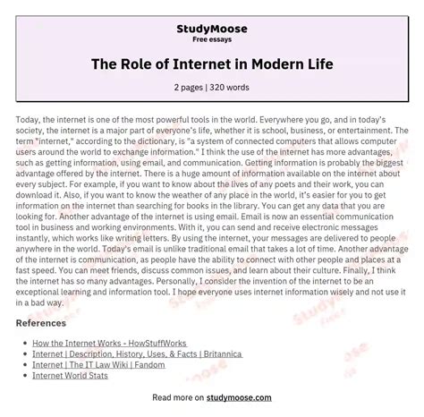 The Role Of Internet In Modern Life Free Essay Example
