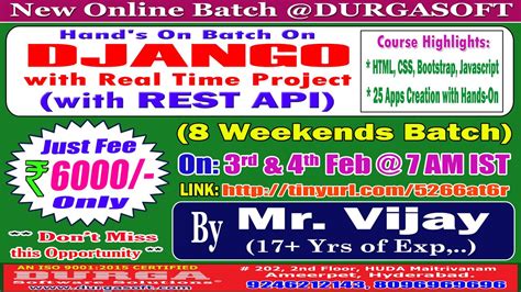 Django With Rest Api 8 Weekends Batch Online Training Durgasoft