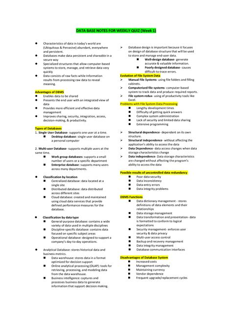 week 1 quiz reviewer 123 data base notes for weekly quiz week 1