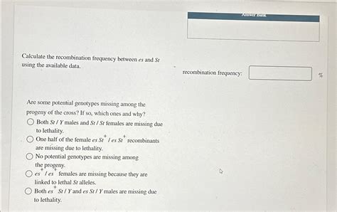 Solved Calculate The Recombination Frequency Between Es ﻿and