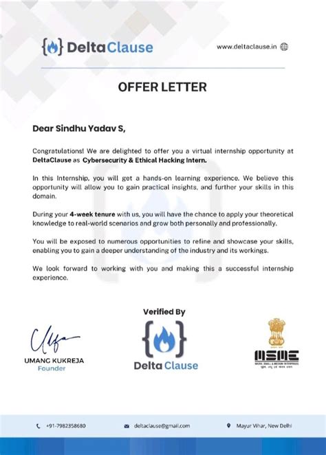 Sindhu Yadav S On Linkedin Ethicalhacking Cybersecurity Internship Deltaclause