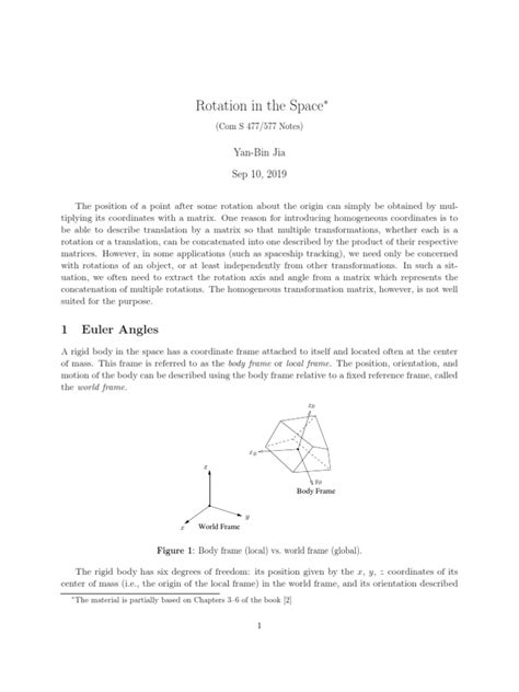 Rotation In The Space 1 Euler Angles Pdf Eigenvalues And