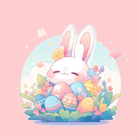 Premium Vector Cute Kawaii Easter Bunny Cartoon Illustration
