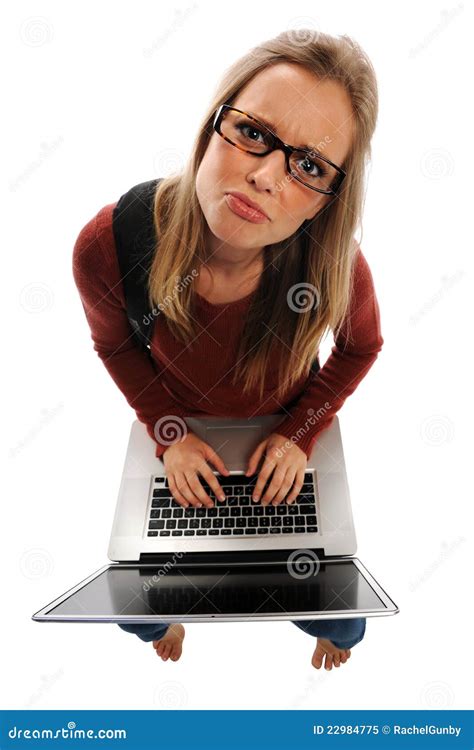 Nerd Woman On Laptop Stock Image Image Of Women Blonde 22984775