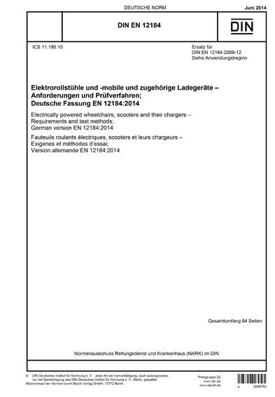 DIN EN 12184:2014 DE - Elektrorollstühle und -mobile und zugehörige ...