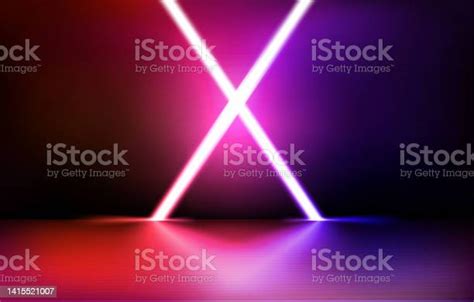 X 기호가있는 빛나는 네온 램프가있는 어두운 스튜디오 3d 벡터 일러스트 레이 션 네온에 대한 스톡 벡터 아트 및 기타 이미지 네온 3차원 형태 레이저 Istock