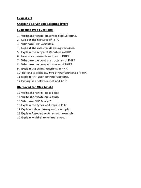 Chapter 5 Server Side Scripting Php Subjective Pdf