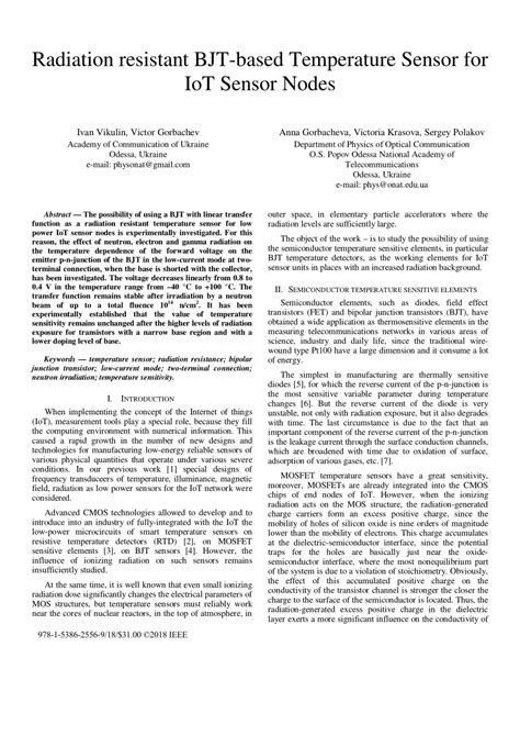 Pdf Radiation Resistant Bjt Based Temperature Sensor For Iot Sensor Nodes