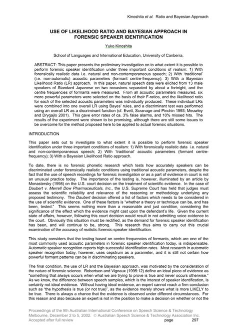 PDF Use Of Likelihood Ratio And Bayesian Approach In Forensic Speaker Identification