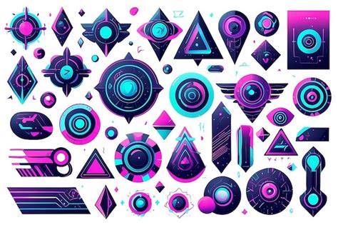 Premium Photo Retro Futuristic Elements For Design Big Collection Of Abstract Graphic Geometric