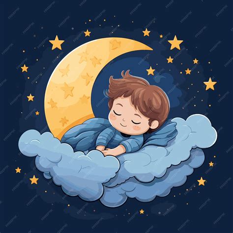 Милый мальчик спит на луне векторная иллюстрация Премиум векторы