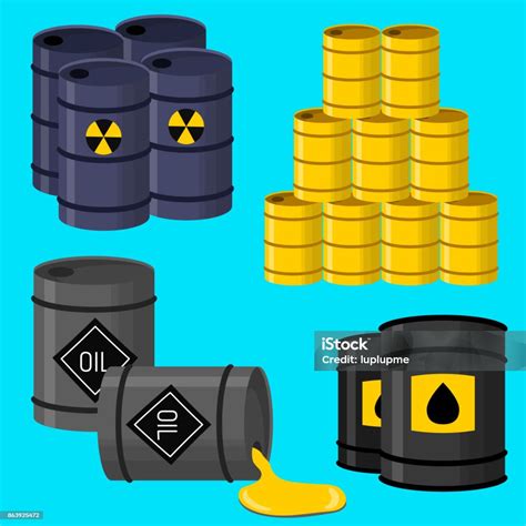 오일 드럼 컨테이너 연료 통 용량 행 철강 배럴 탱크 자연 금속 오래 된 내부 화학 선박 벡터 일러스트 레이 션 독성 폐기물에 대한 스톡 벡터 아트 및 기타 이미지 Istock