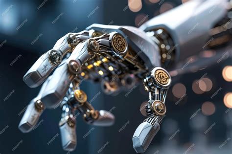 Premium Photo Gears Icon Symbolizing Automation And Rpa With Robot Hand Pressing Button