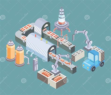 Automated Production Line Factory Floor With Conveyor And Various Machines Vector Illustration