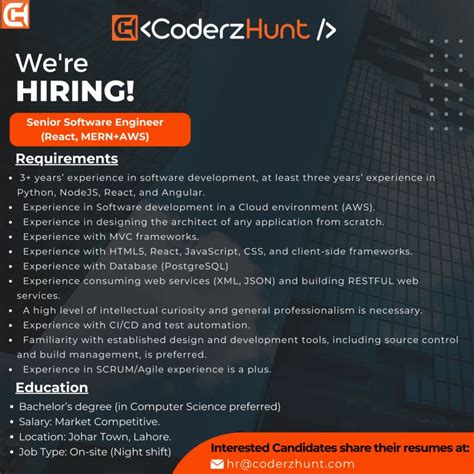 Coderzhunt On Linkedin Were Hiring Senior Software Engineer React
