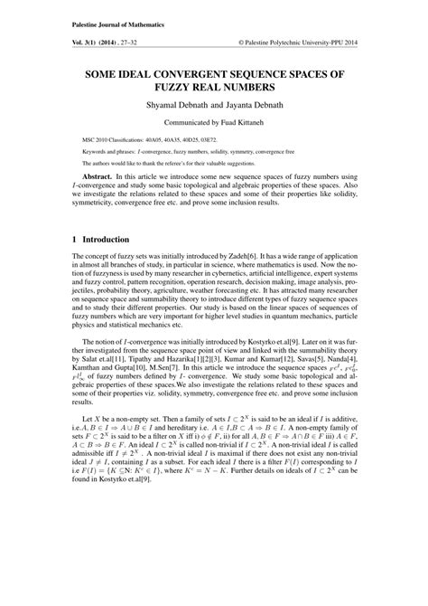Pdf Some Ideal Convergent Sequence Spaces Of Fuzzy Real Numbers