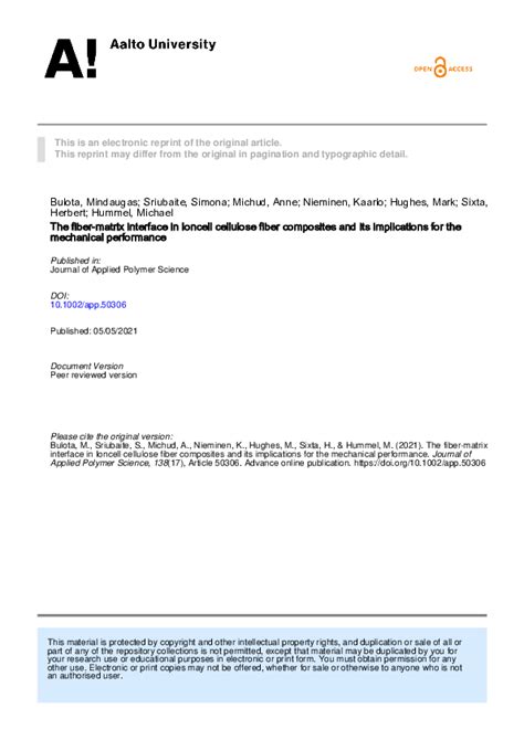Pdf The Fiber‐matrix Interface In Ioncell Cellulose Fiber Composites And Its Implications For