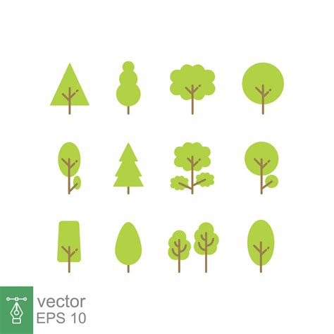 Tree Icon Set Simple Flat Style Forest Tree Nature Plant Isolated Eco
