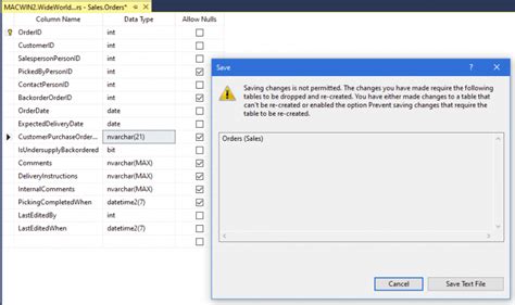 Why Am I Unable To Save Changes After Editing Table Design In SSMS My Tec Bits