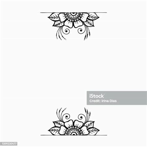 복사 공간이있는 동양 멘디 요소의 프레임 배너 카드 소셜 미디어 템플릿인도 헤나 문신 스타일의 손으로 그린 윤곽 꽃 스톡 벡터 일러스트레이션 격리 메뉴판에 대한 스톡 벡터