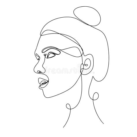 One Line Face Linear Sketch Woman Face Female Portrait Vector Hand Drawn Illustration Outline