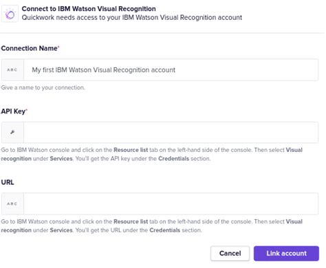 Ibm Watson Visual Recognition Connecting Your Account Quickwork