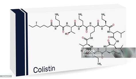 콜리신 폴리마이신 E 분자 그것은 순환 폴리 펩티드 항생제입니다 구조 화학 포뮬러 및 분자 모델 건강관리와 의술에 대한 스톡 벡터 아트 및 기타 이미지 Istock