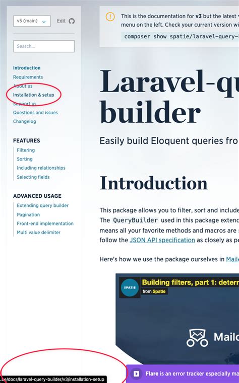 Navigation In V5 Docs Broken · Issue 712 · Spatielaravel Query Builder · Github