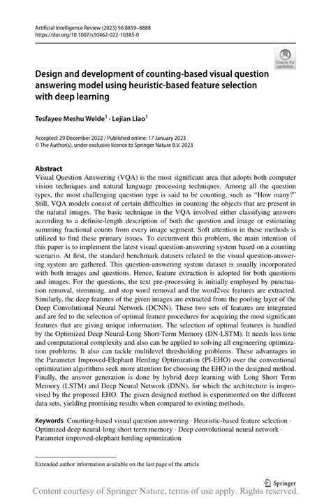 Design And Development Of Counting Based Visual Question Answering Model Using Heuristic Based