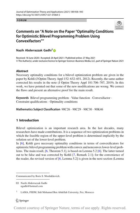 Comments On “a Note On The Paper “optimality Conditions For Optimistic Bilevel Programming