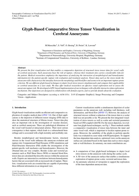 Pdf Glyph Based Comparative Stress Tensor Visualization In Cerebral Aneurysms