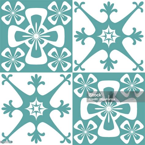Azulejo 스페인어 디자인 세라믹 타일 전통적인 스페인 Azulejo 스타일의 모방 섬유 장식 0명에 대한 스톡 벡터 아트 및 기타 이미지 Istock