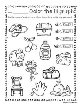 No Prep Digraphs Coloring Picture Match Activity Sheets Ch Sh Th Wh