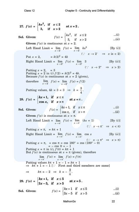 NCERT Solutions For Class Maths Chapter Continuity And Differentiability MathonGo
