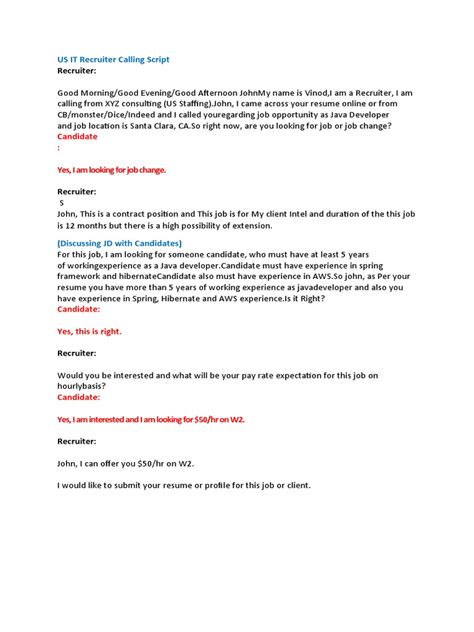 Us It Recruiter Calling Script Pdf