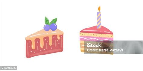 흰색 배경에 고립된 케이크 조각입니다 스티커와 엽서에 대 한 벡터 일러스트 레이 션 세트 갈색에 대한 스톡 벡터 아트 및 기타 이미지 갈색 공휴일 과일 Istock