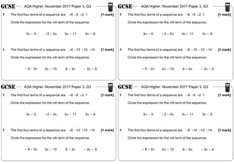 Linear And Quadratic Sequences Gcse Questions Higher Aqa Teaching Resources