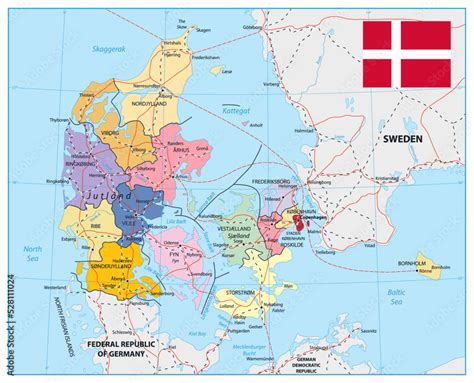 Plakát Denmark Highly Detailed Editable Political Map Obraz Na Zeď