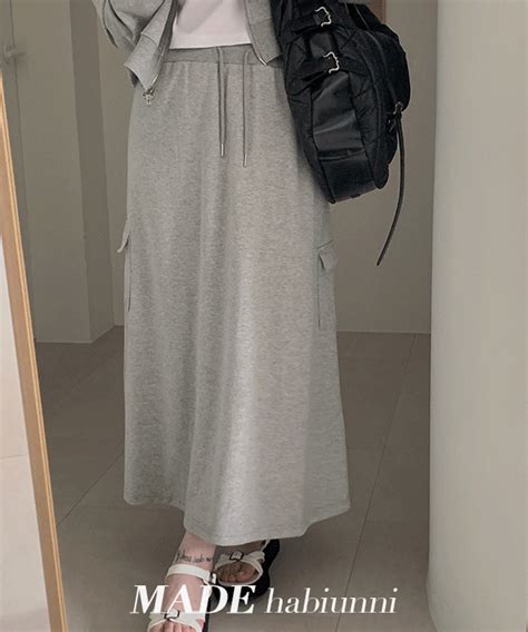 하비언니 Made 12135 데일리 꾸안꾸 트레이닝 셋업 A라인 밴딩 카고 롱스커트 5color