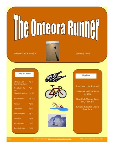 Volume Xxxx Issue 1 January 2012 Last Onteora Runners Club
