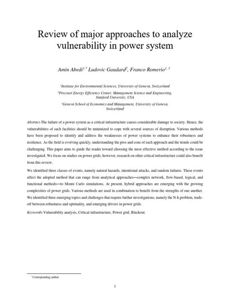 Review Of Major Approaches To Analyze Vulnerability In Power System Pdf Conceptual Model