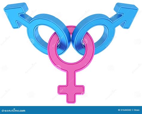Female And Two Male Gender Symbols Chained Together On White Stock