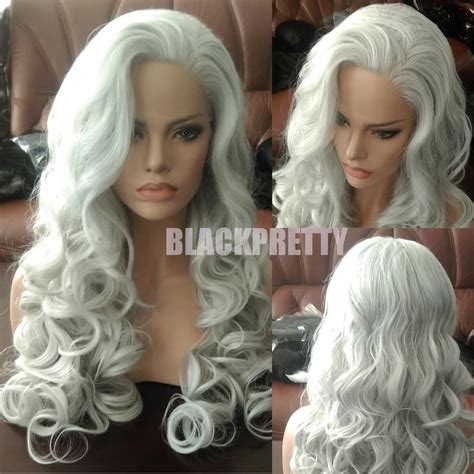 Ombre Long Wavy Silver Grey Hair Wig Synthetic Gray Lace Front Wigs