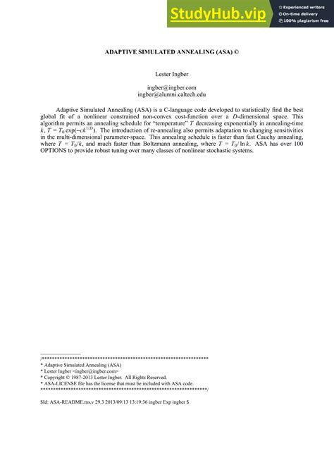 Adaptive Simulated Annealing Asa Pdf