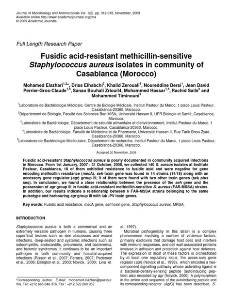 Fusidic Acid Resistant Methicillin Sensitive Staphylococcus Aureus Isolates In Community Of